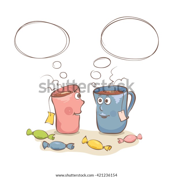 Talk Over Cup Teafunny Vector Illustration Stock Vector (Royalty Free ...