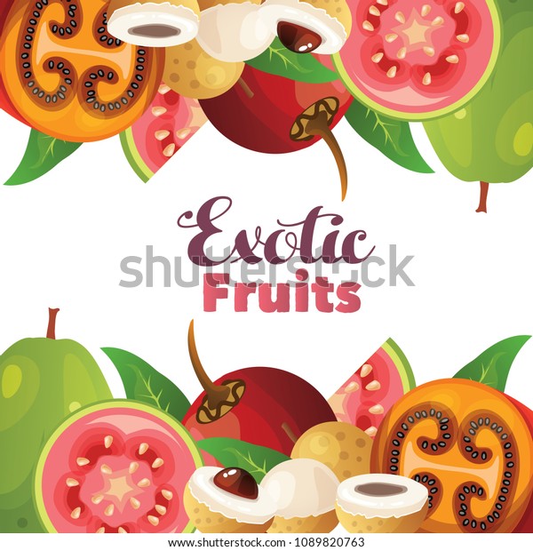 Tamarillo Longan Guava Card Border Stock Vector (Royalty Free) 1089820763