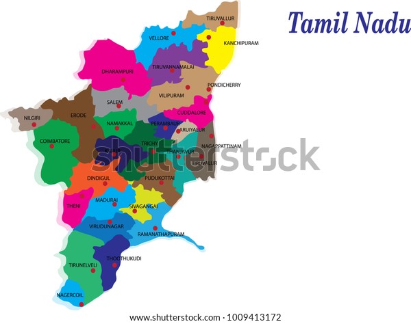 Tamil Nadu Districts Vector Map Silhouette Stock Vector (Royalty Free ...
