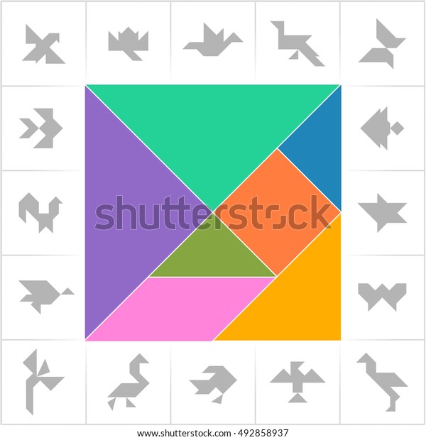 Tangram Chinese Dissection Puzzle Set Cards : image vectorielle de ...