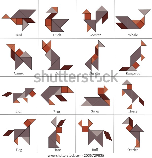 Tangram Puzzle Schemes Different Animals Stock Vector (Royalty Free ...