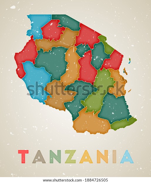 Tanzania Map Country Poster Colored Regions Stock Vector (Royalty Free ...