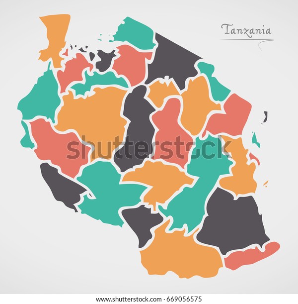 Tanzania Map States Modern Round Shapes Stock Vector (Royalty Free ...