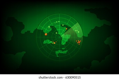World Map Radar Screendigital Green Radar 库存矢量图（免版税）1675045663 ...