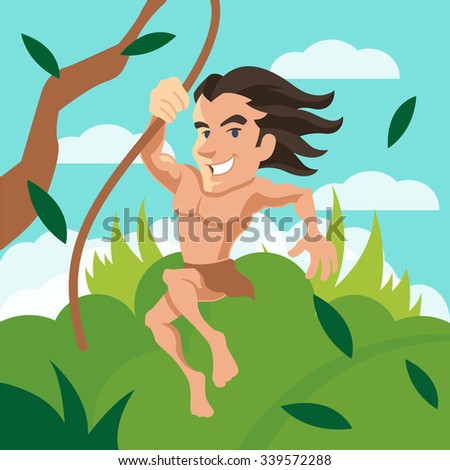 Tarzan Swinging On Vine Vector Cartoon Stock Vector (Royalty Free ...