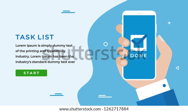 Task List Design Concept with Businessman Hand Holding a Smartphone ...