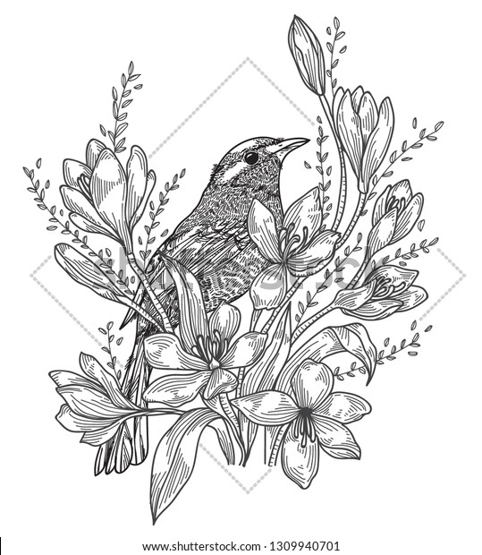 Tattoo Art Bird Hand Drawing Sketch Stock Vector (Royalty Free ...