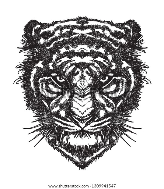 Tattoo Art Tiger Hand Drawing Sketch: стоковая векторная графика (без ...
