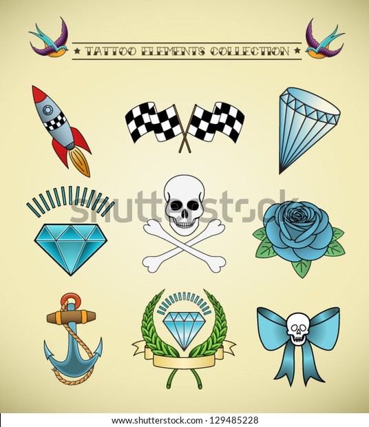 Tattoo Elements Collection Stock Vector (Royalty Free) 129485228 ...