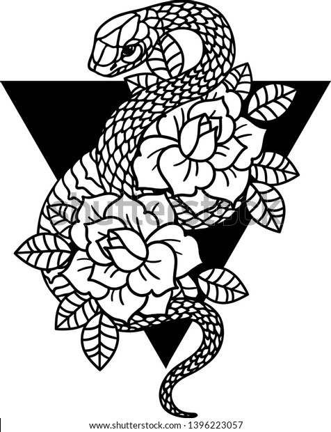 Tattoo Rose Snake Sacred Geometry Frame Stock Vector (Royalty Free ...