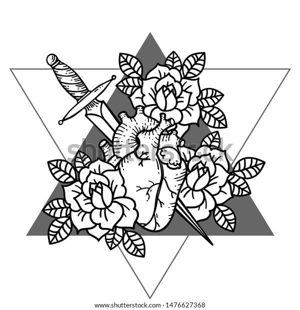Tattoo Roses Heart Sword Dagger Traditional Stock Vector (Royalty Free ...