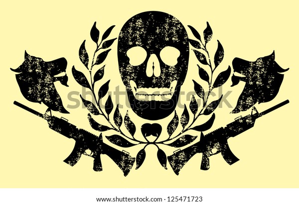 tattoo skull and gun vector art