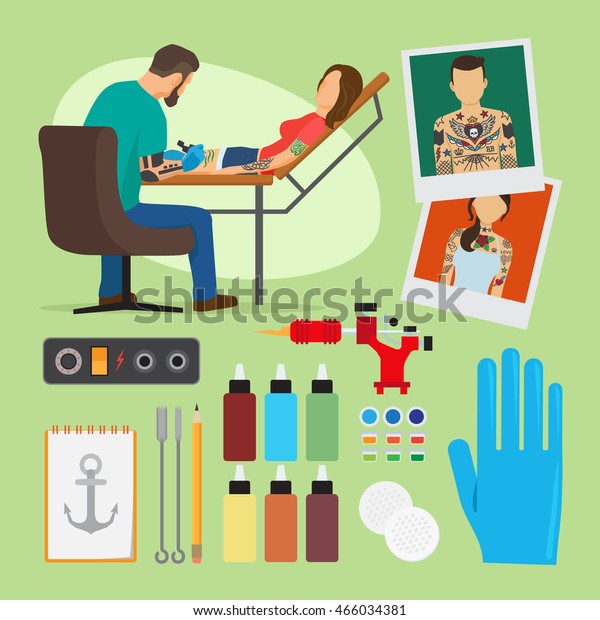 Tattoo Studio Vector Illustration Tattooist Artist Stock Vector ...