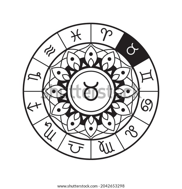 Taurus Mandala Horoscope Zodiac Vector Illustration Stock Vector ...