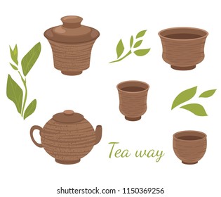 Tea Gaiwan Teapot Cups Tea Leaf Stock Vector (Royalty Free) 1150369256 ...