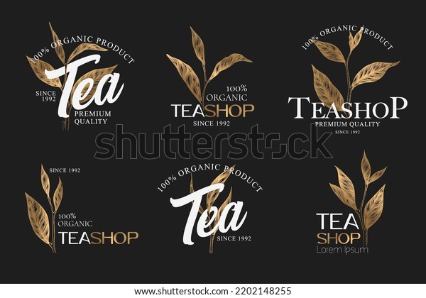 Tea Hand Drawn Logos Collection Golden Stock Vector (Royalty Free ...