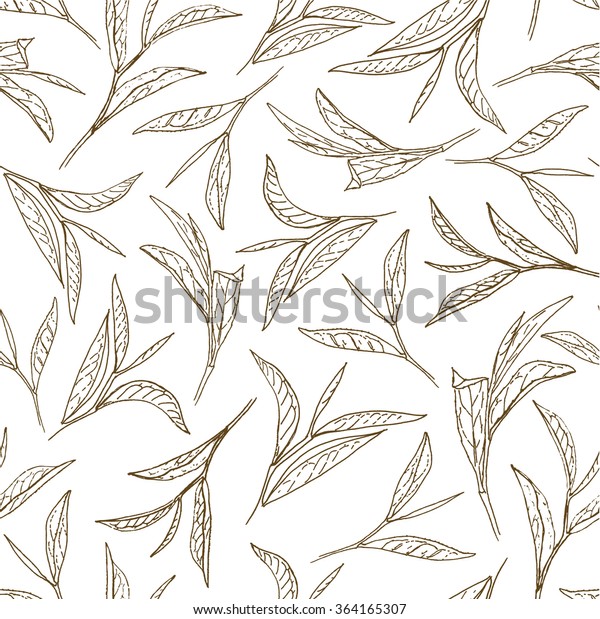 Tea Leaves Botanical Style Seamless Pattern Stock Vector (Royalty Free ...