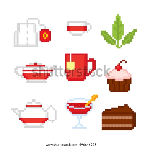 Tea Party Icons Set Pixel Art Stock Vector (Royalty Free) 496646998 ...