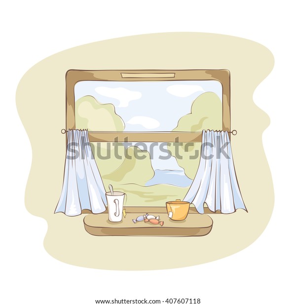 Tea Party On Train Vector Illustration Stock Vector (Royalty Free ...
