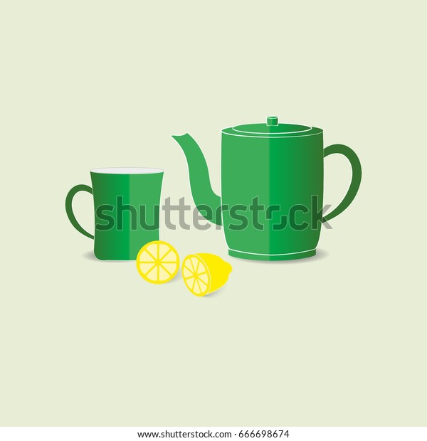 Tea Set Lemon Stock Vector (Royalty Free) 666698674 | Shutterstock