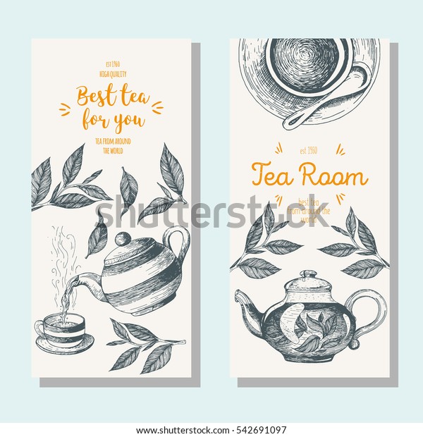 Tea Shop Banner Set Vertical Flyer Stock Vector (Royalty Free) 542691097
