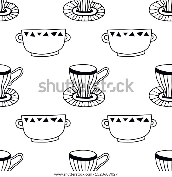 Tea Time Black White Illustration Tea Stock Vector (Royalty Free ...
