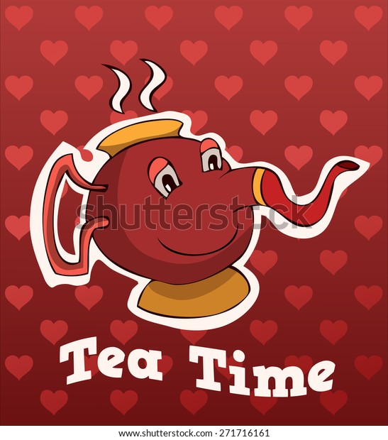 Tea Time Card Cartoon Teapot Vector: เวกเตอร์สต็อก (ปลอดค่าลิขสิทธิ์ ...