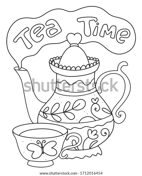 Tea Time Coloring Page Doodle Dishes Stock Vector (Royalty Free ...