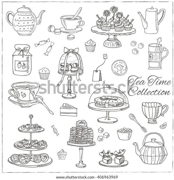 Tea Time Doodle Set Sketch Tea Stock Vector (Royalty Free) 406963969