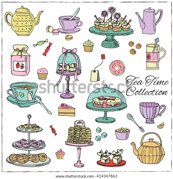 Tea Time Doodle Set Sketch Tea Stock Vector (Royalty Free) 414347863 ...