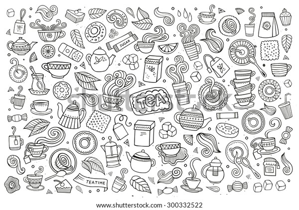 Tea Time Doodles Hand Drawn Sketchy Stock Vector (Royalty Free ...