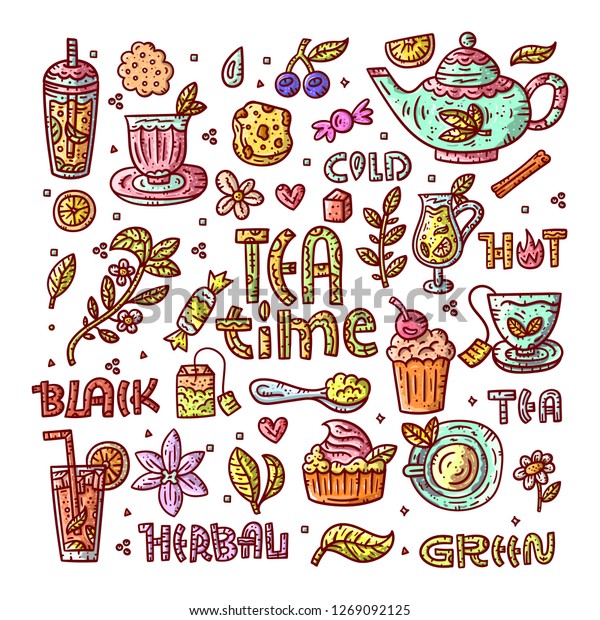 Tea Time Hand Drawn Tea Illustrations Stock Vector (Royalty Free ...