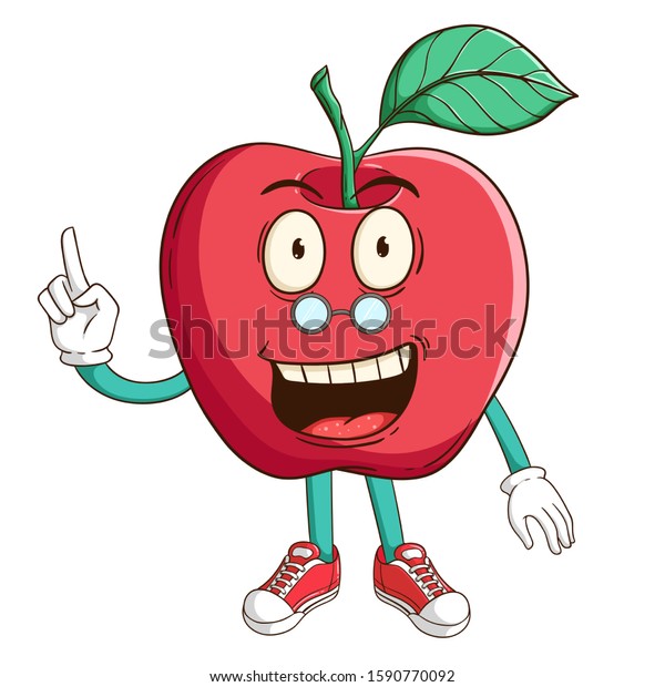 Teacher Apple Fruit Cartoon Character Funny Stock Vector (Royalty Free ...