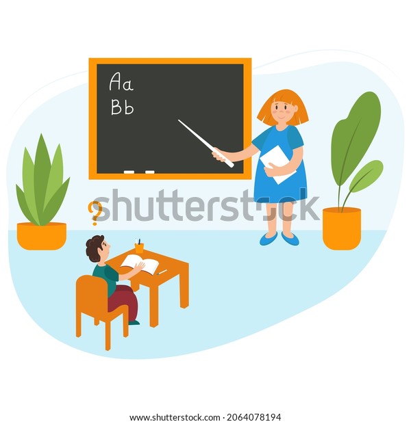 Teacher Classroom Near Blackboard Pointer Child Stock Vector (Royalty ...