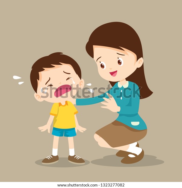 Teacher Comforting Upset Elementary School Pupilteacher Stock Vector ...