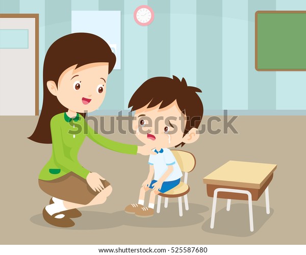 Teacher Comforting Upset Elementary School Pupilteacher Stock Vector ...