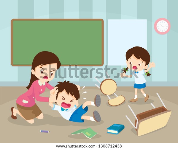 Teacher Handle Angry Boyteacher Have Worry 스톡 벡터(로열티 프리) 1308712438 ...