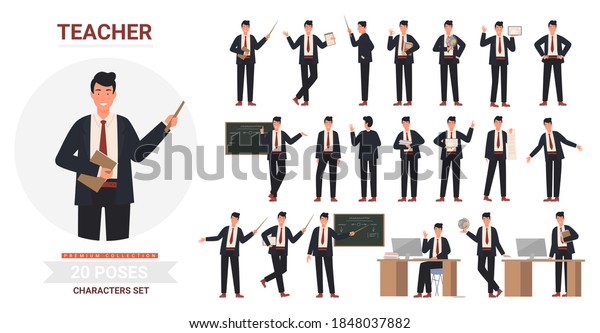 Teacher Man Poses Vector Illustration Set Stock Vector (Royalty Free ...