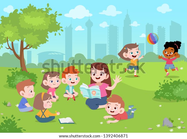 Teacher Read Story Student Vector Illustration Stock Vector (Royalty ...