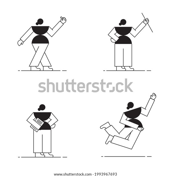 Teacher Standing Different Pose Minimal Illustrations Stock Vector ...