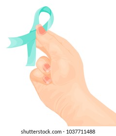 Teal Ribbon Hand Symbol Scleroderma Ovarian Stock Vector (Royalty Free ...