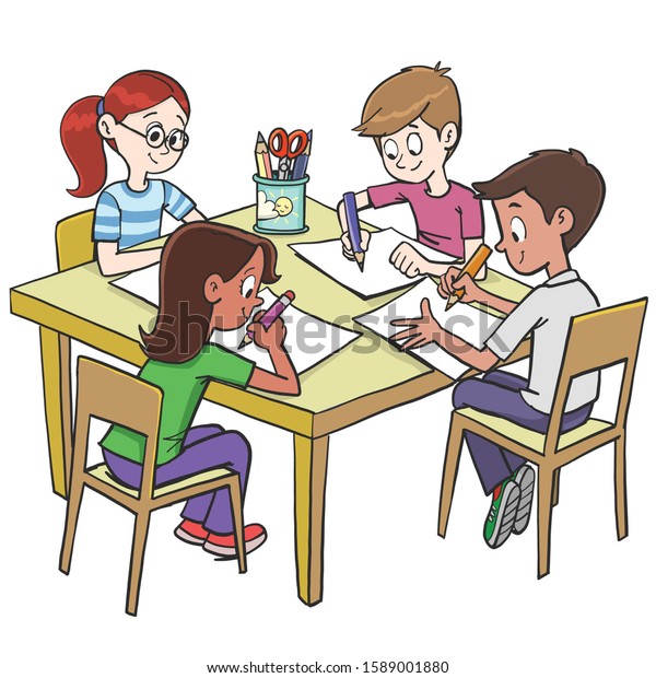 Team Children Drawing Writing Class School Stock Vector (Royalty Free ...