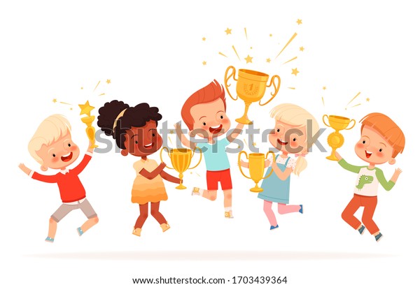 Team Cute Children Won Competition Boys Stock Vector (Royalty Free ...