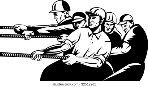 Team Industrial Workers Pulling Together Team Stock Vector (Royalty ...