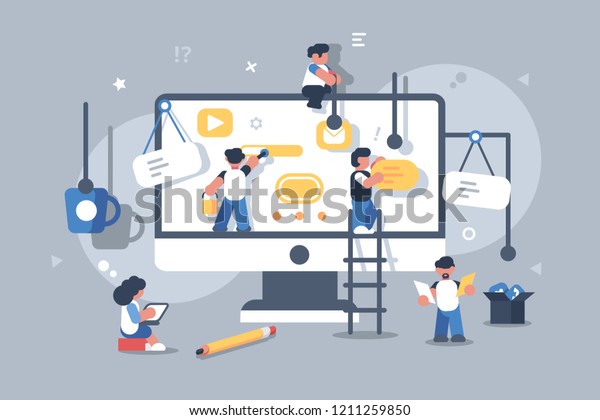 Team People Building Designing Computer App Stock Vector (Royalty Free ...