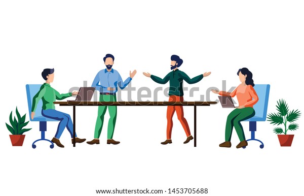 Team People Discussing Around Table Isolated Stock Vector (Royalty Free ...