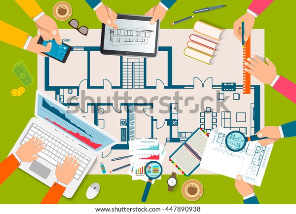 Team People Working Together Plan Construction Stock Vector (Royalty ...