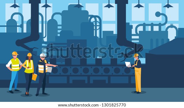 team work people in factory scene
