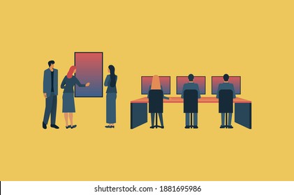 Line Art Illustration Two People Working Stock Vector (Royalty Free ...