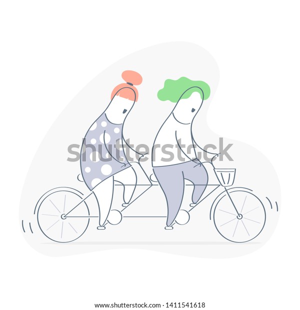Teamwork Concept Group People Riding Tandem Stock Vector (Royalty Free ...